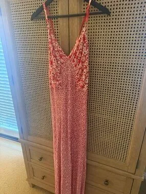 Free People | Dresses | Free People Red Floral Maxi Dress With Mixed ...